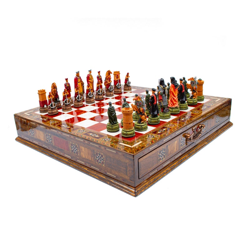 Wooden Chess Set Handmade Camelot Chess Pieces Hand Painted Chess ...