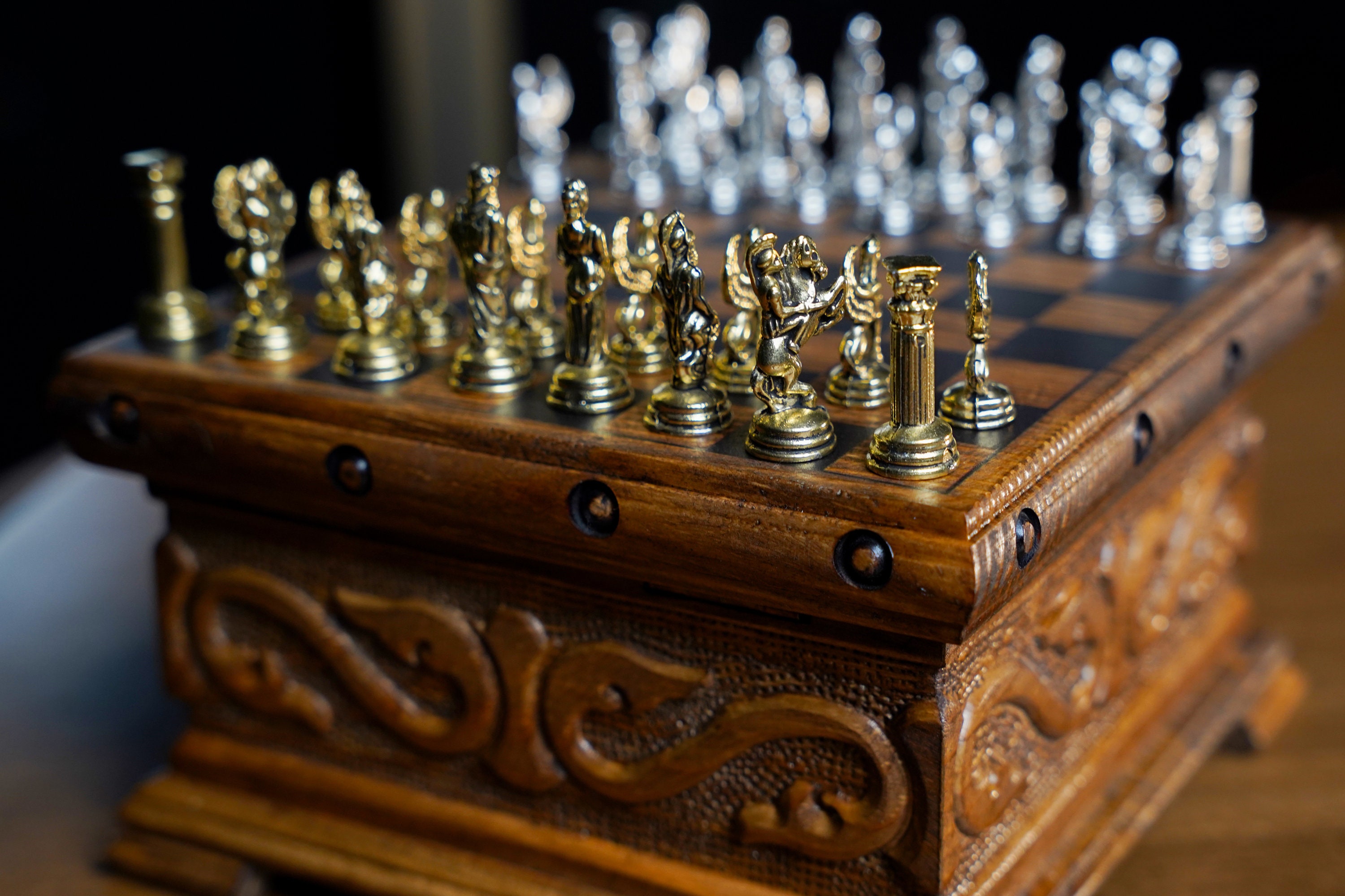 Custom Chess Set Handmade Chess Board With Storage Metal Chess Pieces ...