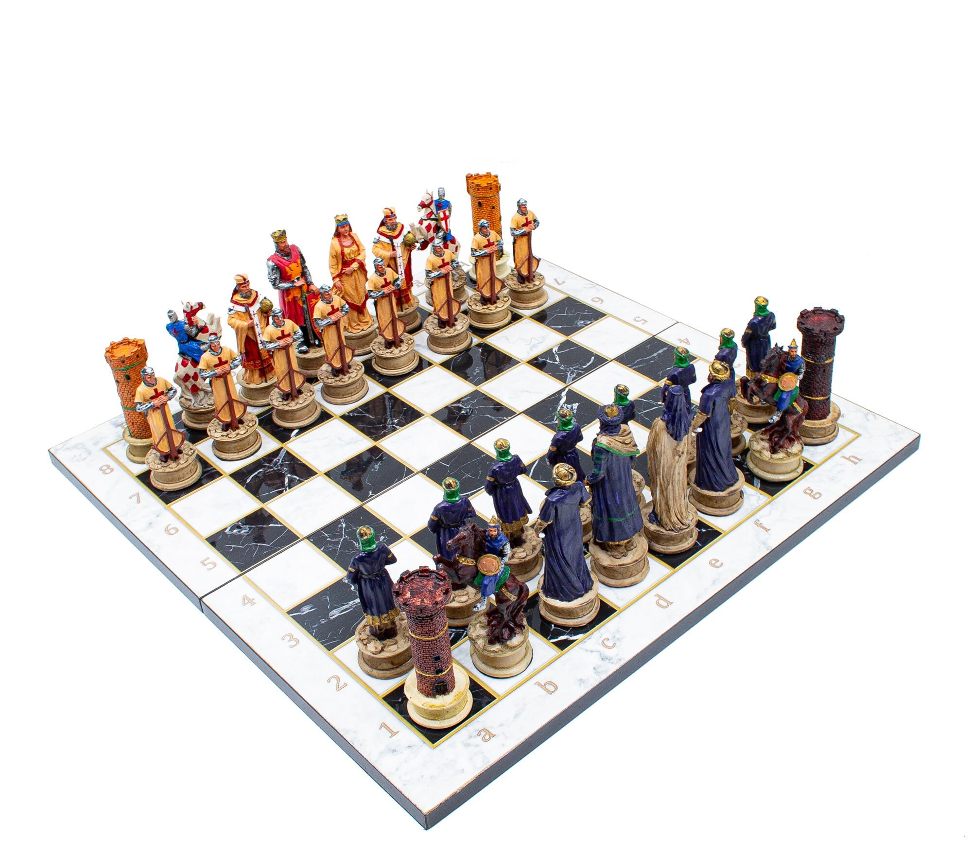 Crusaders Themed Chess Pieces Marble Patterned Chess Board Portable ...