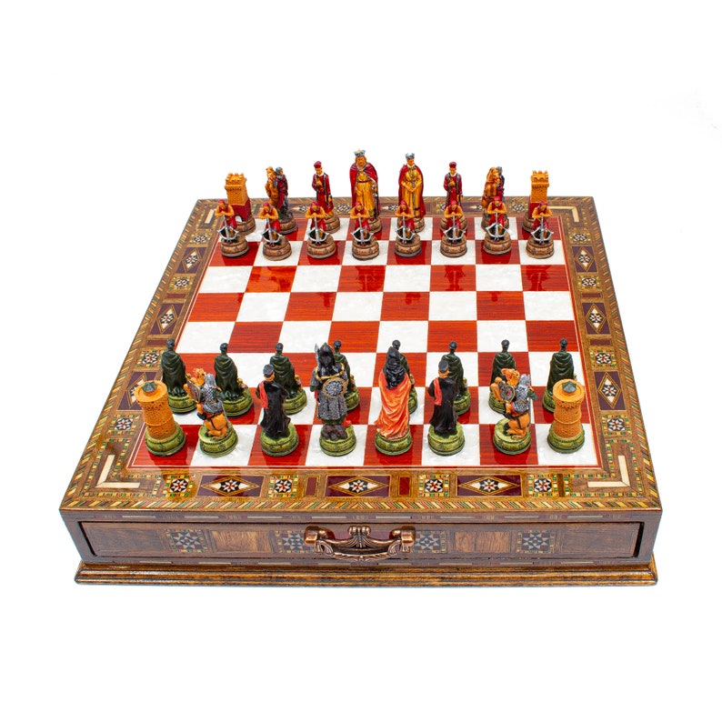 Wooden Chess Set Handmade Camelot Chess Pieces Hand Painted Chess Figures Custom Chess Set ...