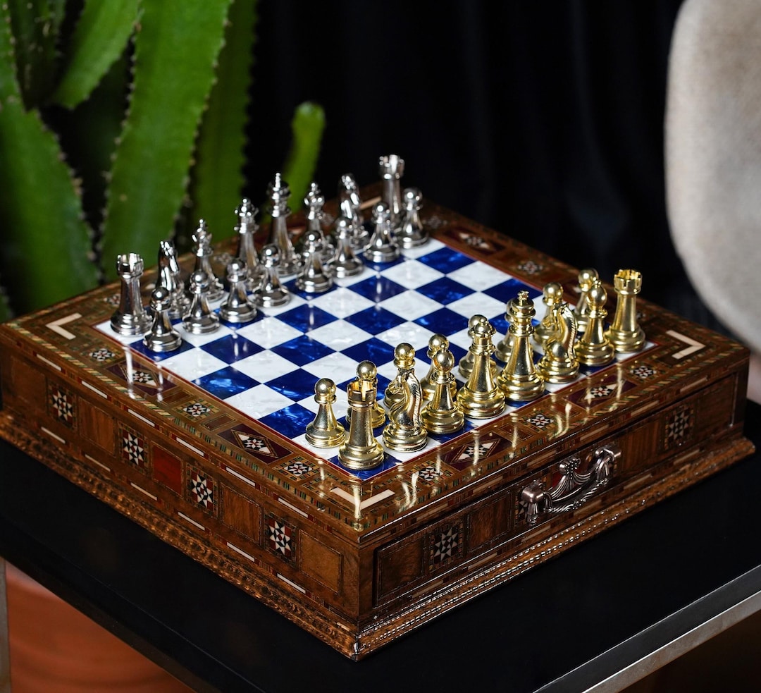 Unique Chess Board With Classic Metal Chess Pieces Premium Gift for ...