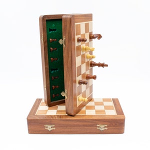 Mini Travel Chess Set Wood With Storage Personalized Gifts for Him ...