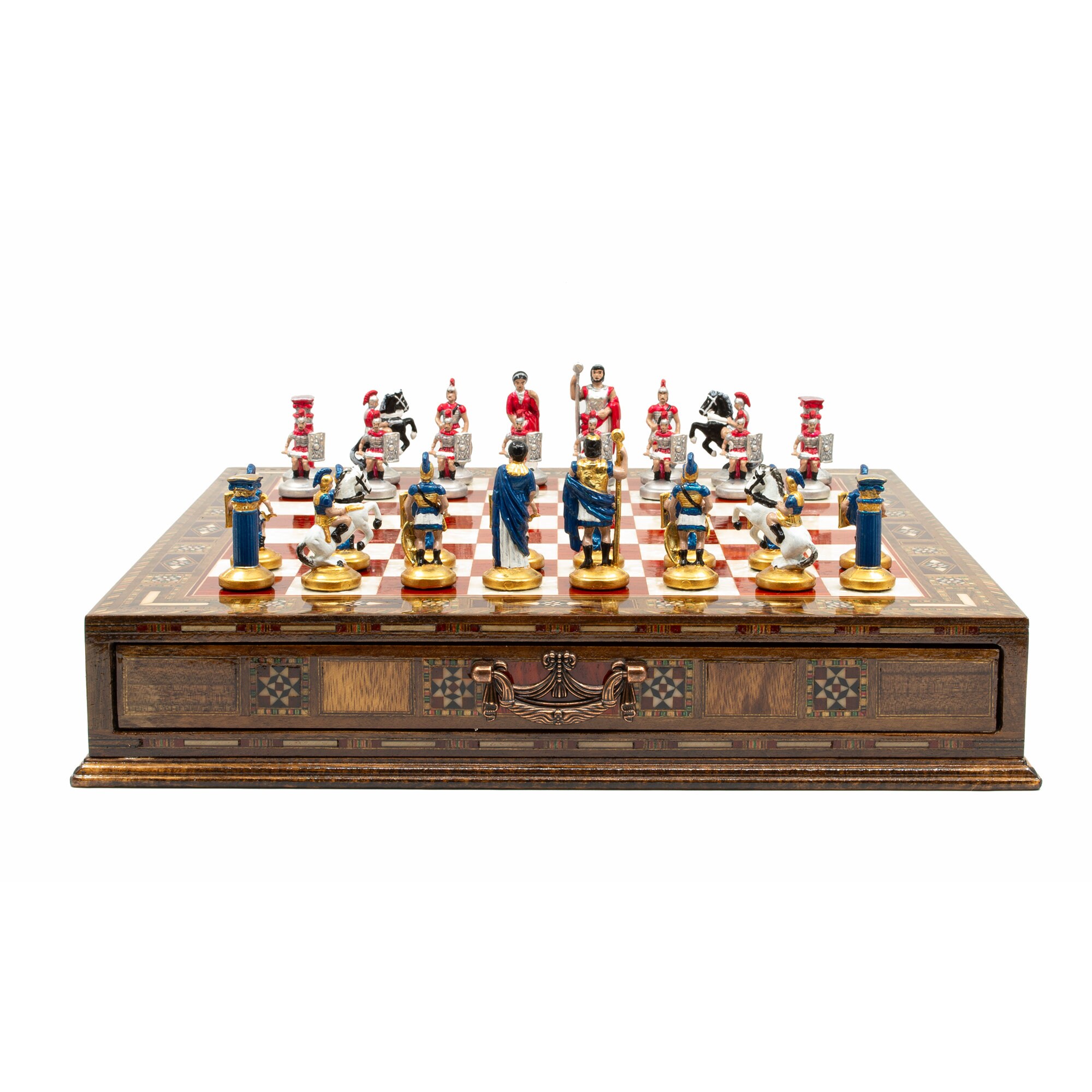 Hand Painted Chess Pieces in Roman Style Blue Chess Board With Storage ...