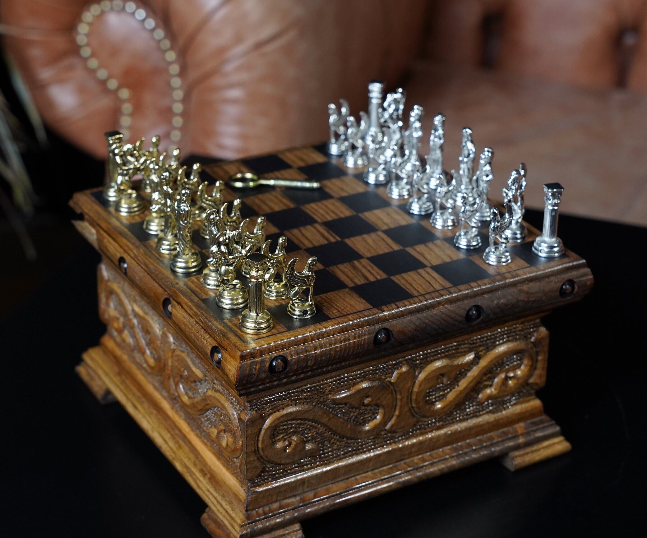 Custom Chess Set Handmade Chess Board With Storage Metal Chess Pieces ...