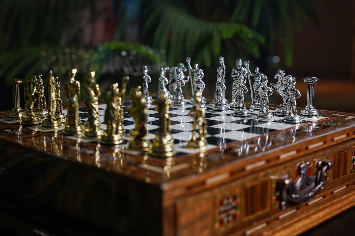 Colorful Chess Board With Storage Chess Pieces Roman Style Premium ...