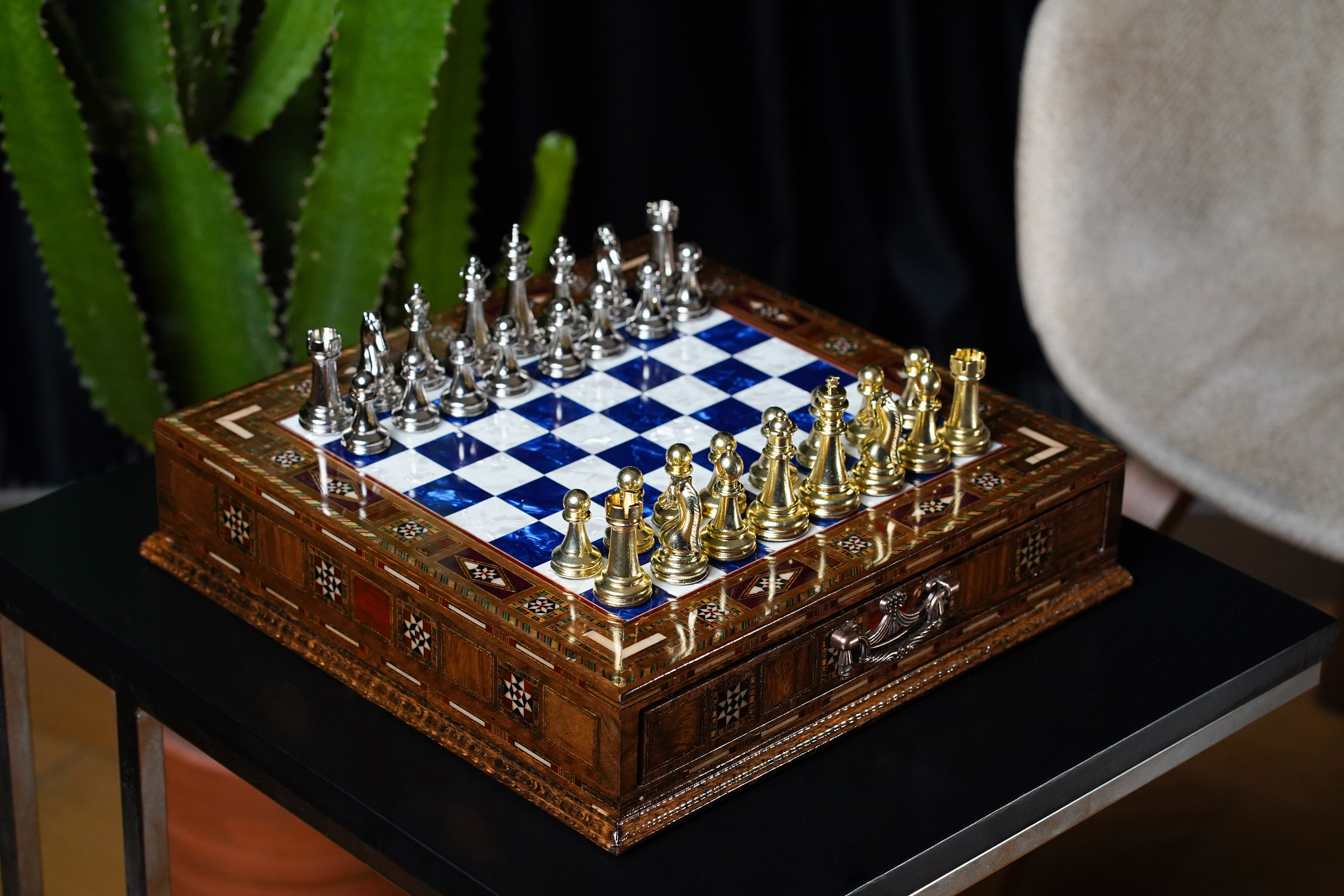Luxury Chess Board With Storage Classic Chess Pieces Handmade Chess Set ...