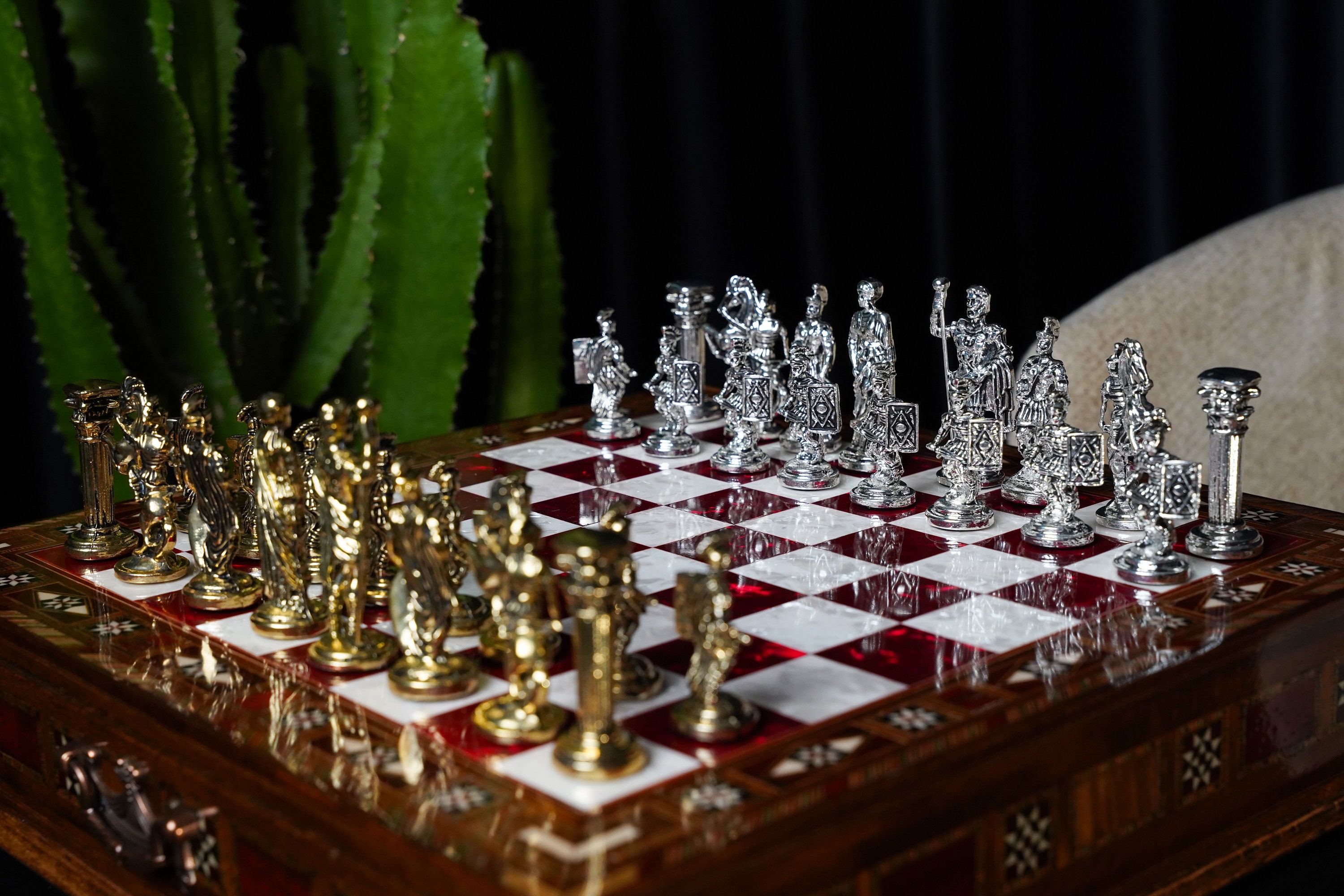 Colorful Chess Board With Storage Chess Pieces Roman Style Premium ...