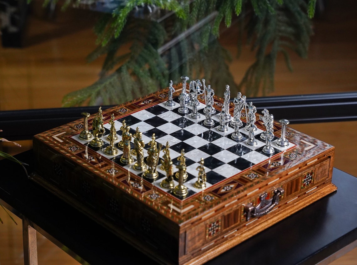 Colorful Chess Board With Storage Chess Pieces Roman Style Premium ...