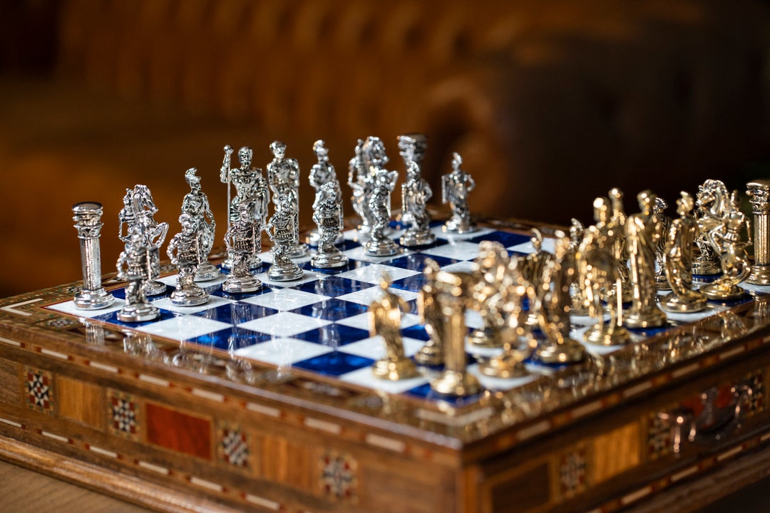 Unique Handmade Chess Set With Storage Wooden Colorful Chess Board ...