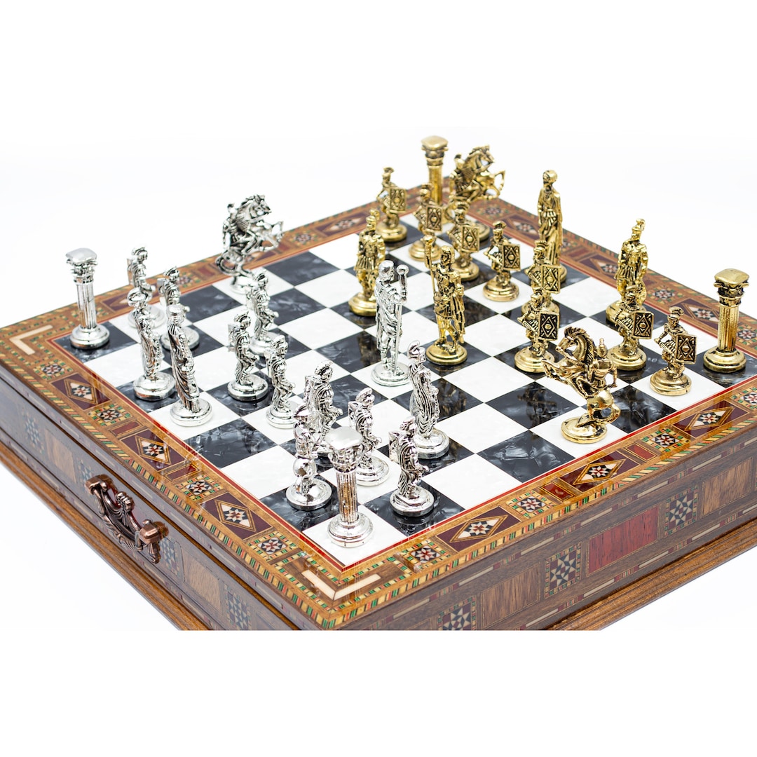 Premium Chess Set With Storage Roman Metal Chess Pieces Custom ...