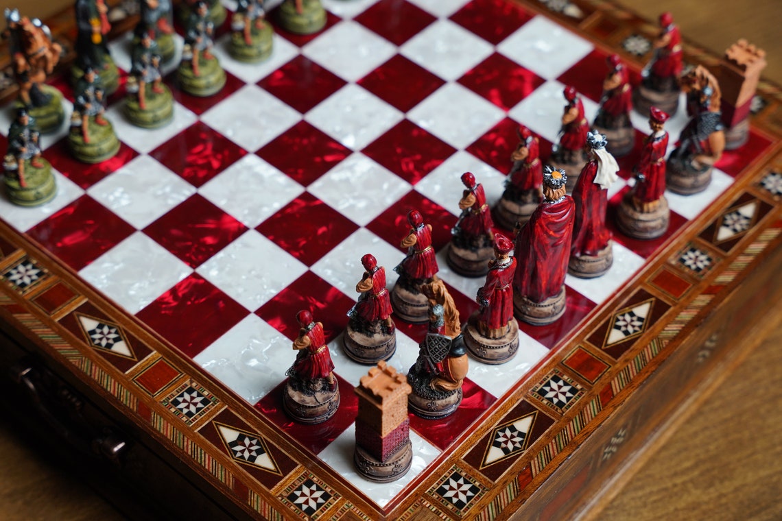 Wooden Chess Set Handmade Camelot Chess Pieces Hand Painted Chess ...
