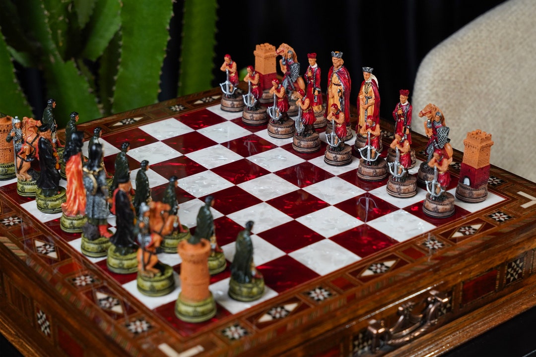 Wooden Chess Set Handmade Camelot Chess Pieces Hand Painted Chess ...