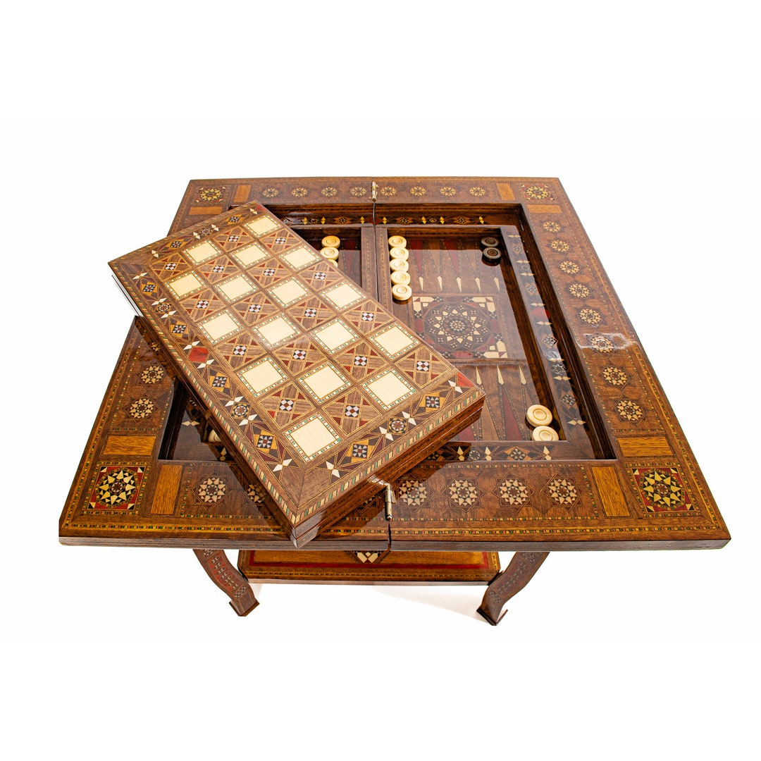 Game Table Handmade Chess and Backgammon Card Game Table Unique Coffee ...