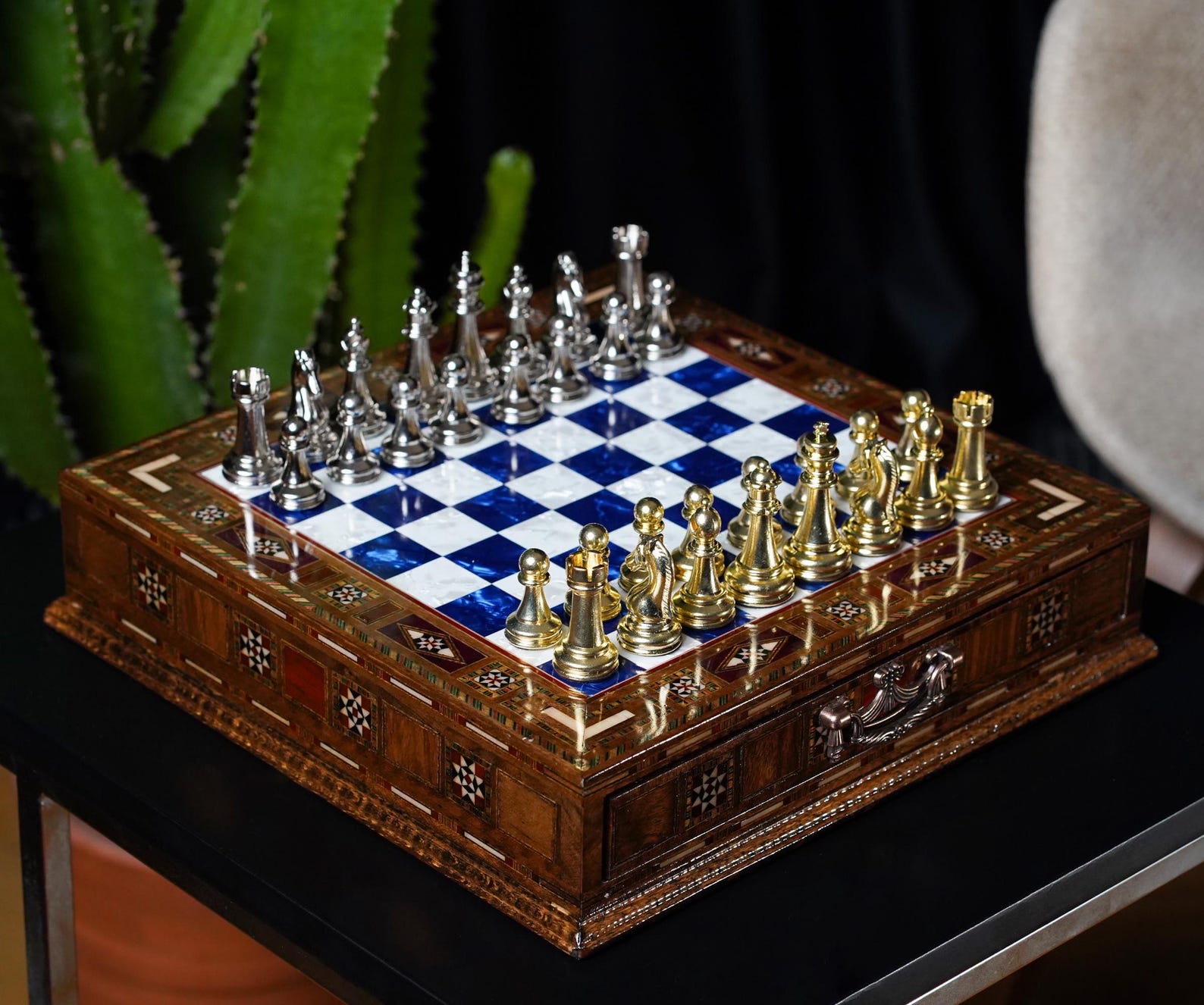 Luxury Chess Set With Board Handmade Custom Chess Board With Storage ...