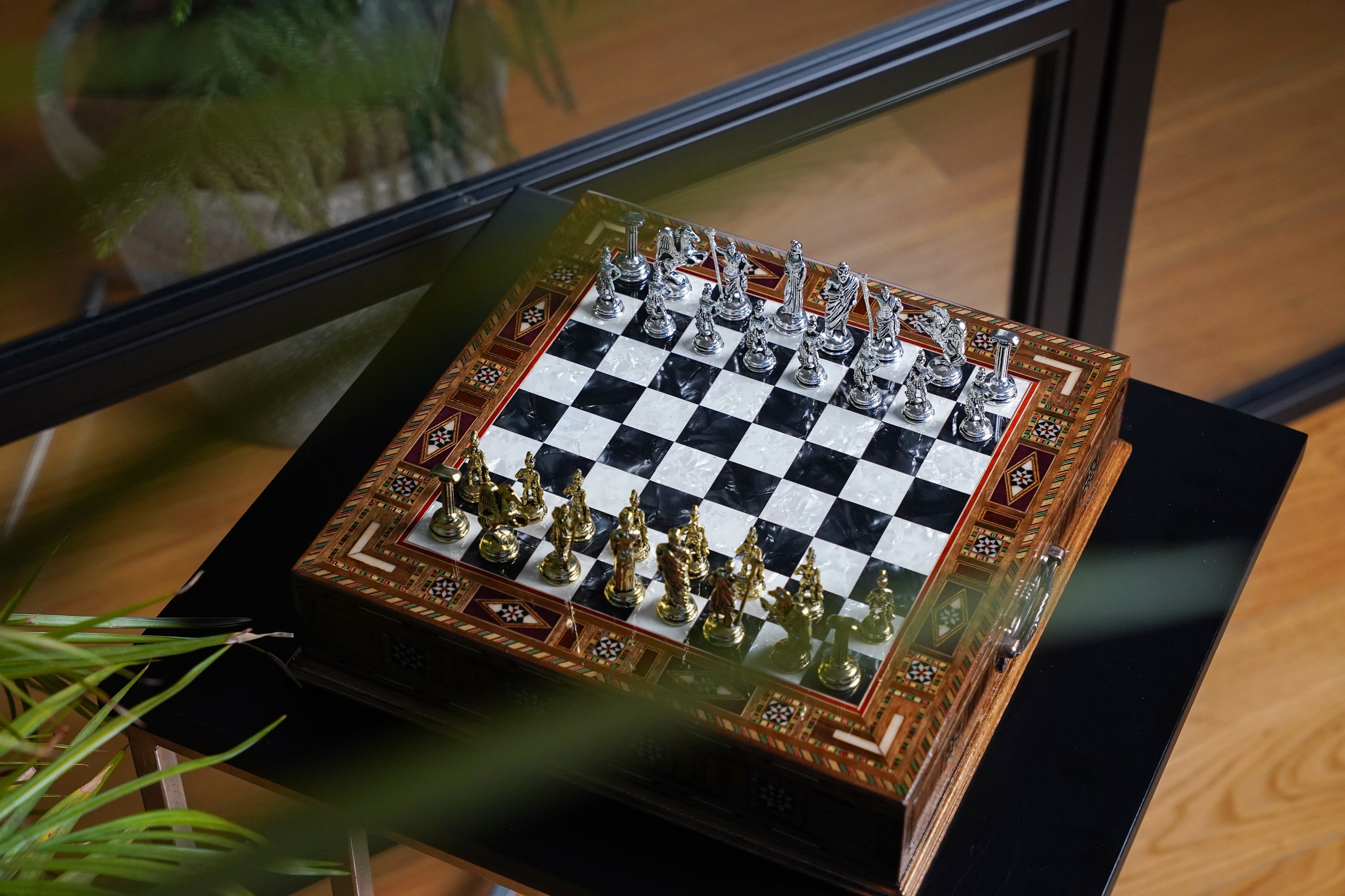 Colorful Chess Board With Storage Chess Pieces Roman Style Premium ...