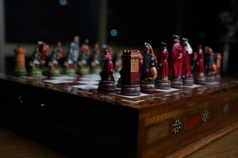 Wooden Chess Set Handmade Camelot Chess Pieces Hand Painted Chess Figures Custom Chess Set ...
