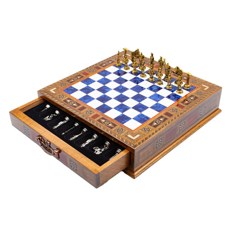 Personalized Wooden Chess Set With Metal Pieces & Storage - Etsy