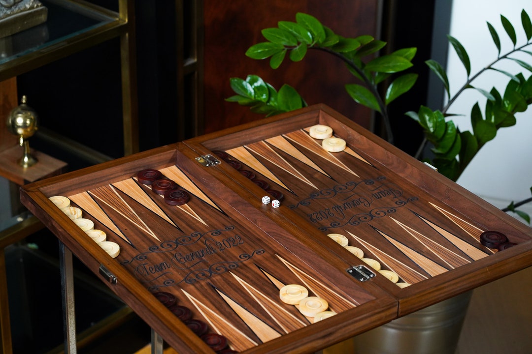 Handmade Backgammon Board Games Engrave Backgammon Chips Wooden ...
