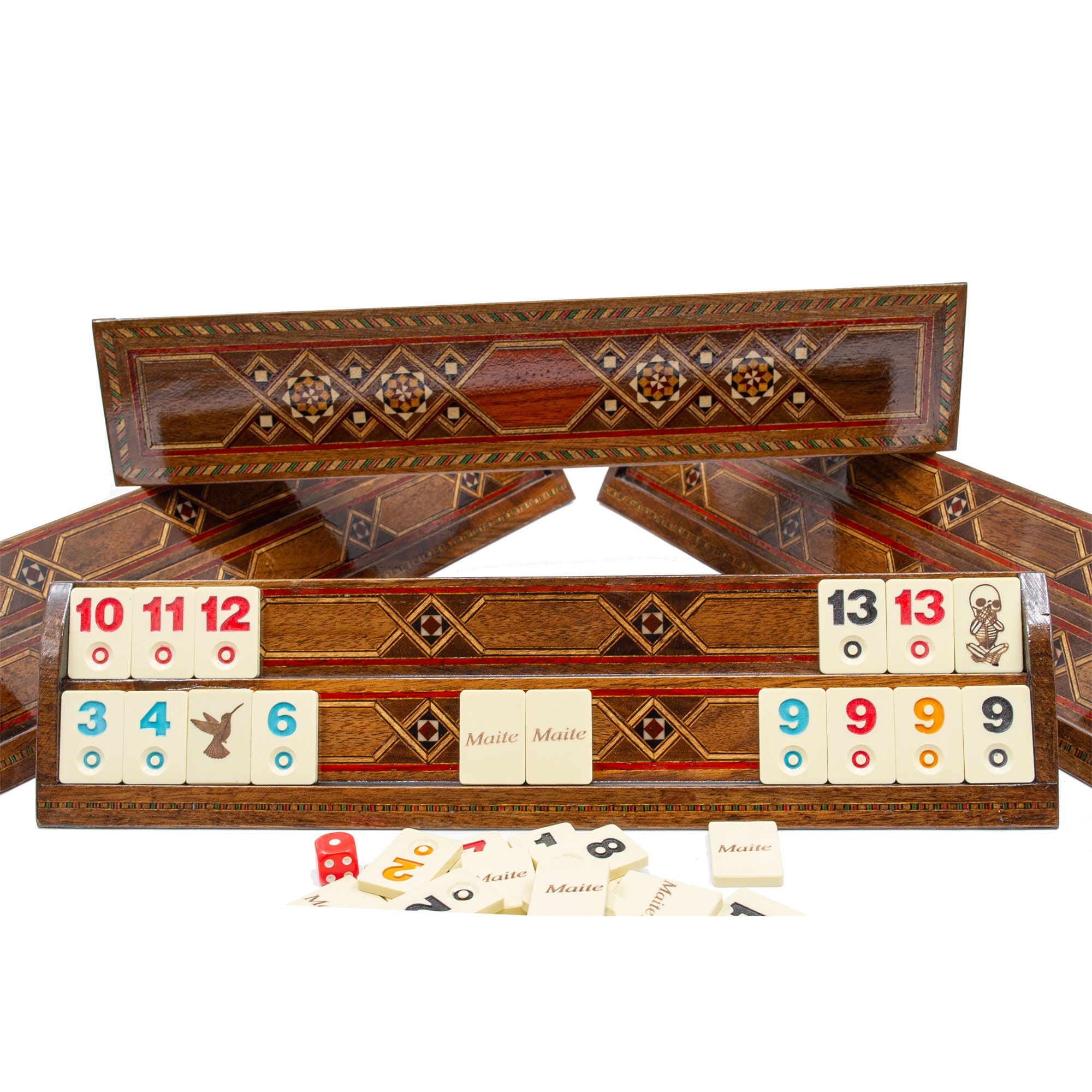 Wood Mosaic Straight Rummy Cube Set Rummi Tiles Custom Tile Set Okey ...