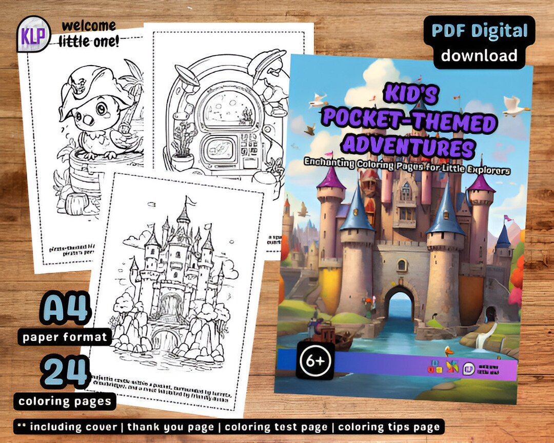 Kid's Pocket-themed Coloring Pages, Printable Digital PDF, Simple Line ...