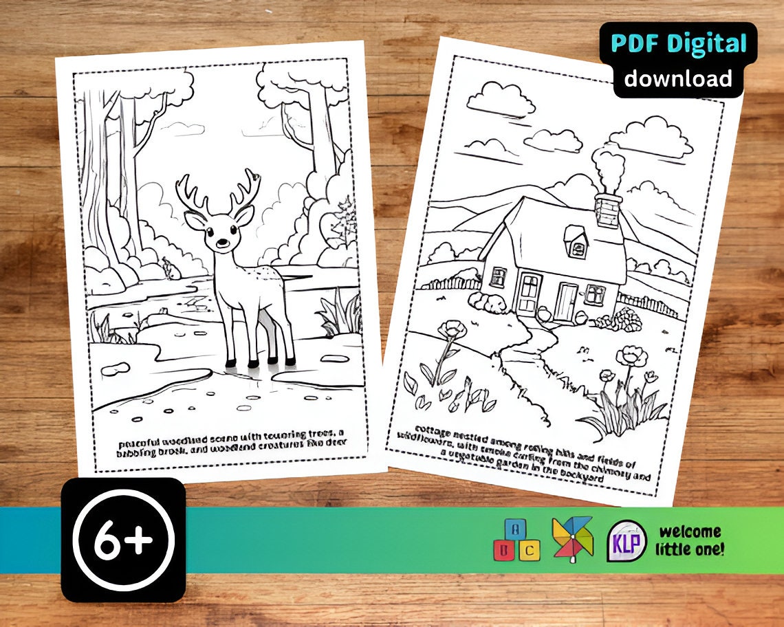 Kid's Nature-themed Coloring Pages, Printable Digital PDF, Simple Line ...