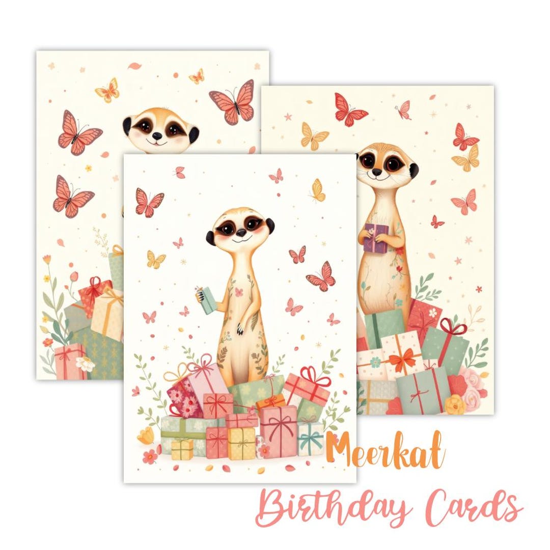 Meerkat Birthday Card Printable | Cute Meerkats With Gifts | Instant ...