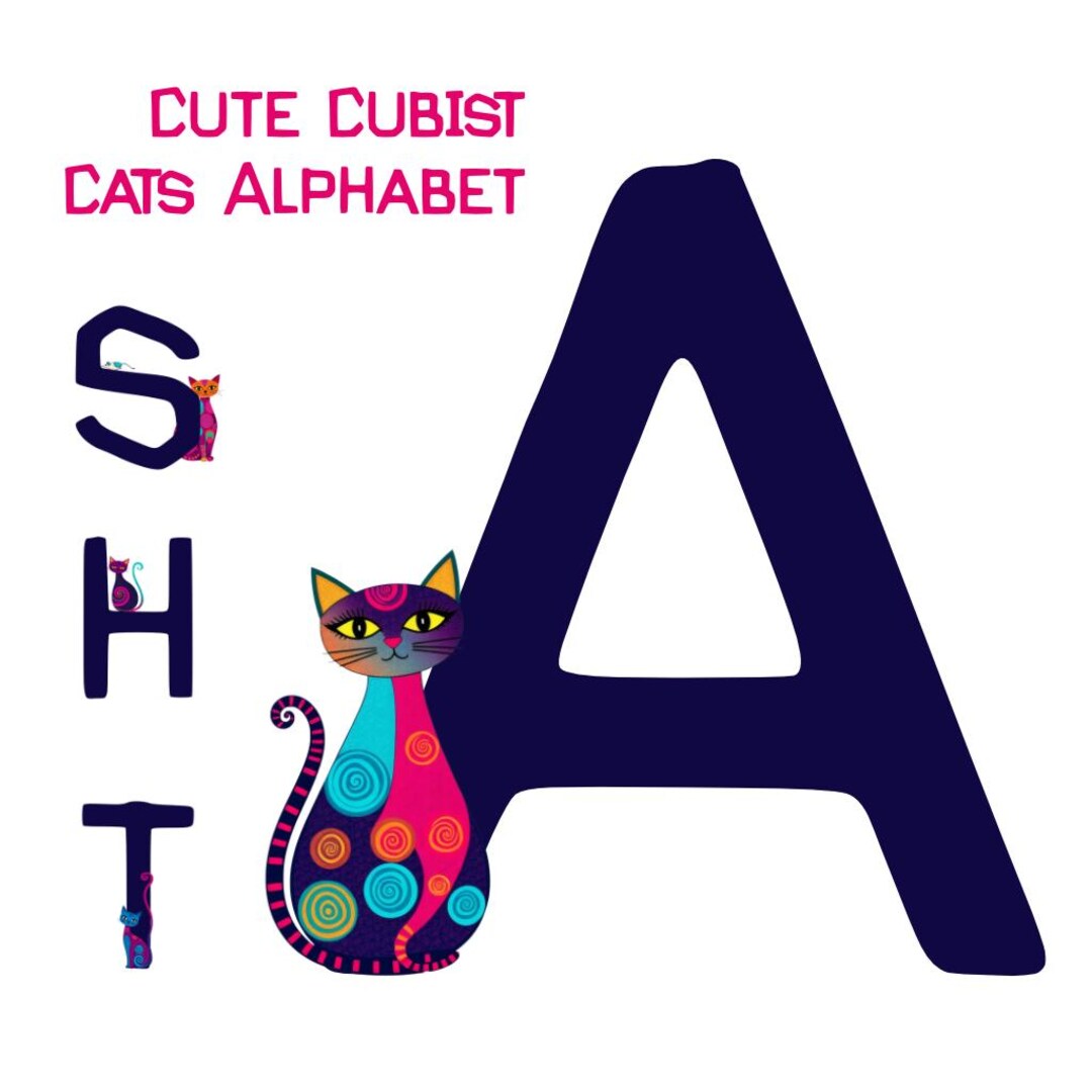 Cubist Cats Alphabet, Letter Clipart. Transparent Background PNG ...