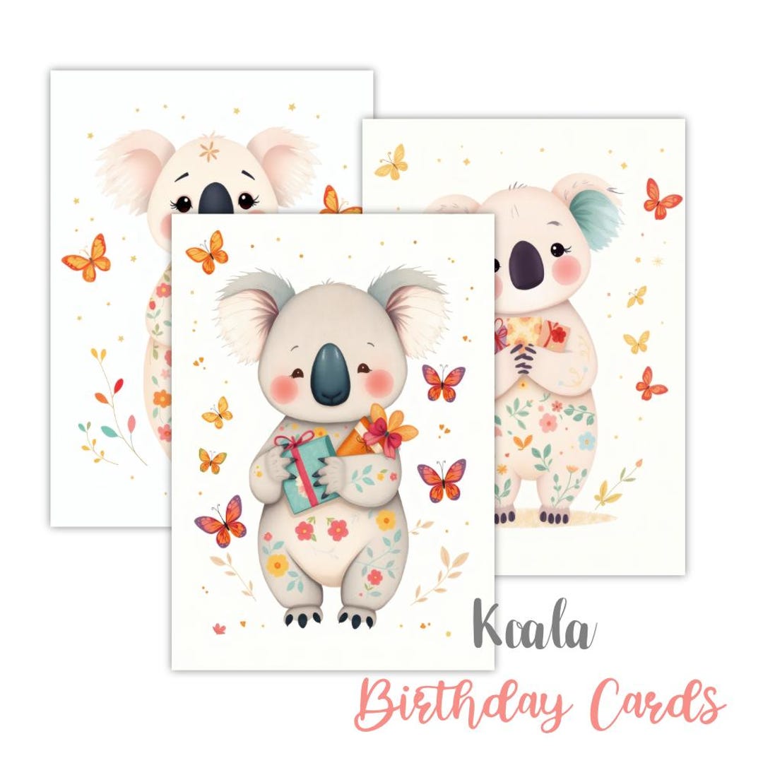 Koala Birthday Card Printable | Cute Koalas With Gifts | Instant ...