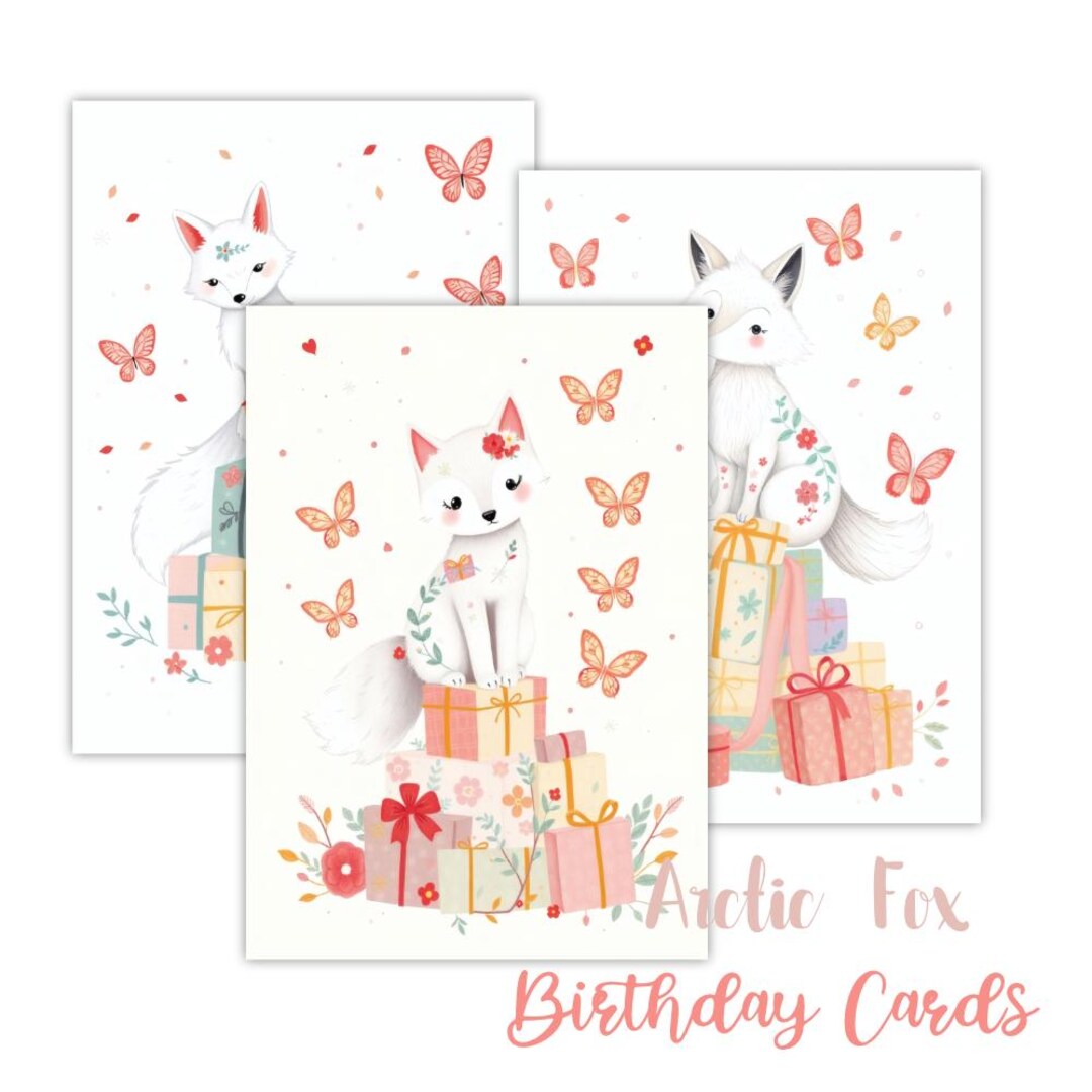 Arctic Fox Birthday Card Printable | Cute Arctic Foxes With Gifts ...