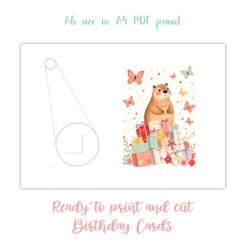 Capybara Birthday Card Printable | Cute Capybara With Gifts | Instant ...