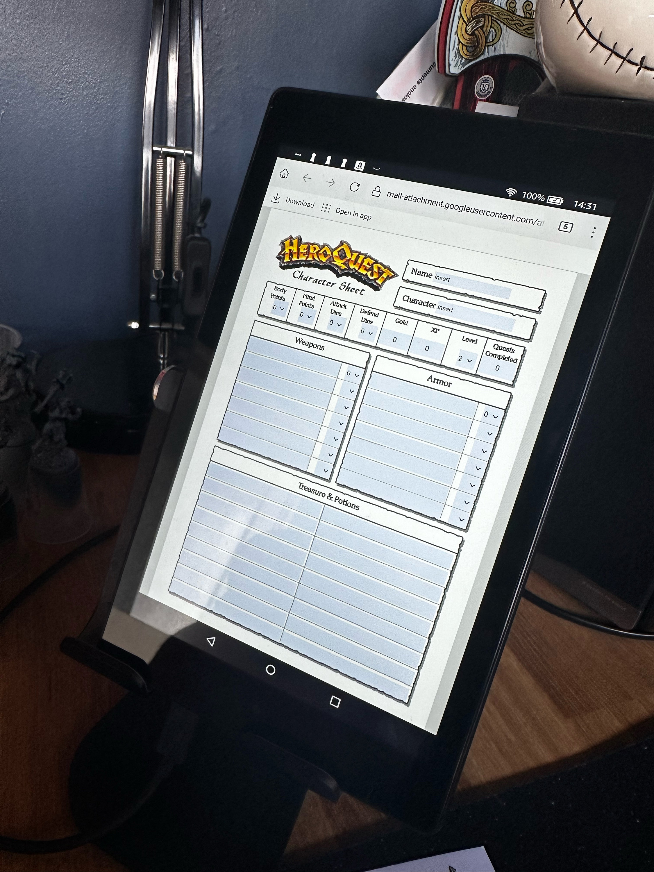 Digital Editable Heroquest Character Sheet PDF for Smart Phones ...