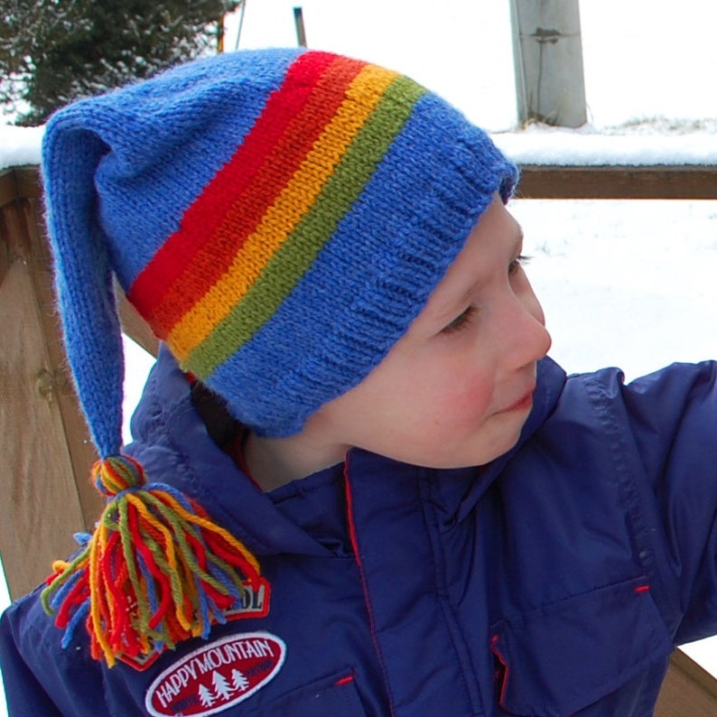 Pip Rainbow Striped Tasseled Stocking Cap Knitting Pattern PDF - Etsy