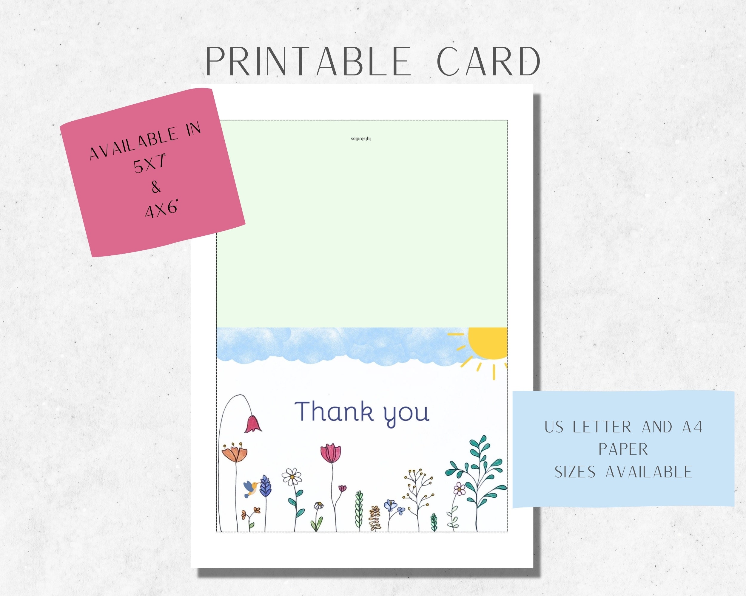 Thank You Printable Cute Greeting Card With Sun Flowers Thankyou ...