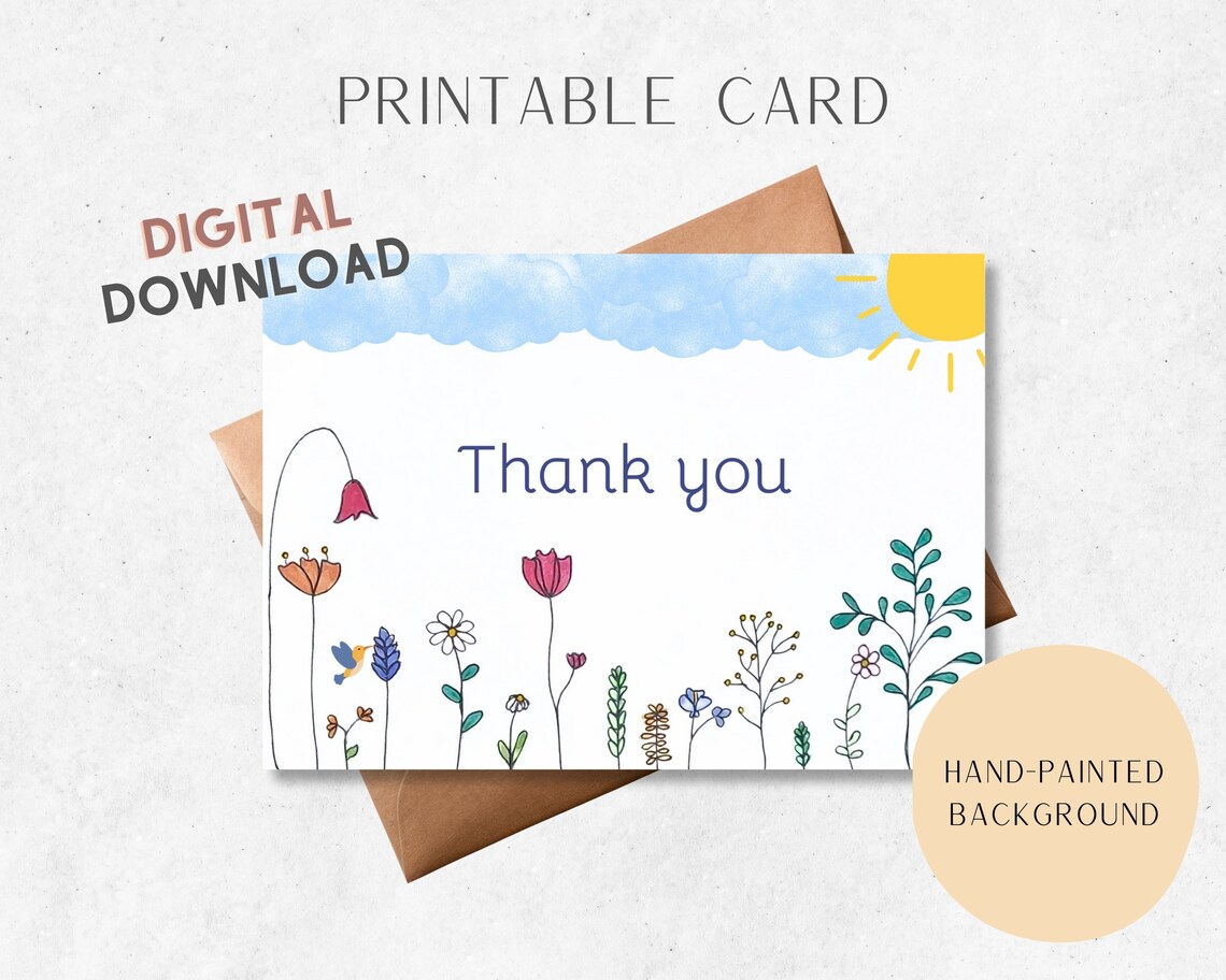 Thank You Printable Cute Greeting Card With Sun Flowers Thankyou ...