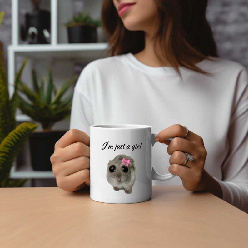 I'm Just A Girl Sad Hamster Funny Cute Meme Pink Coquette Bow Ribbon ...