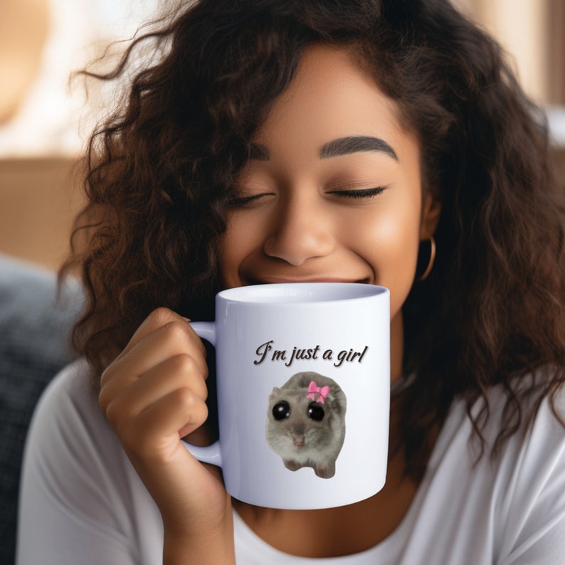 I'm Just A Girl Sad Hamster Funny Cute Meme Pink Coquette Bow Ribbon ...