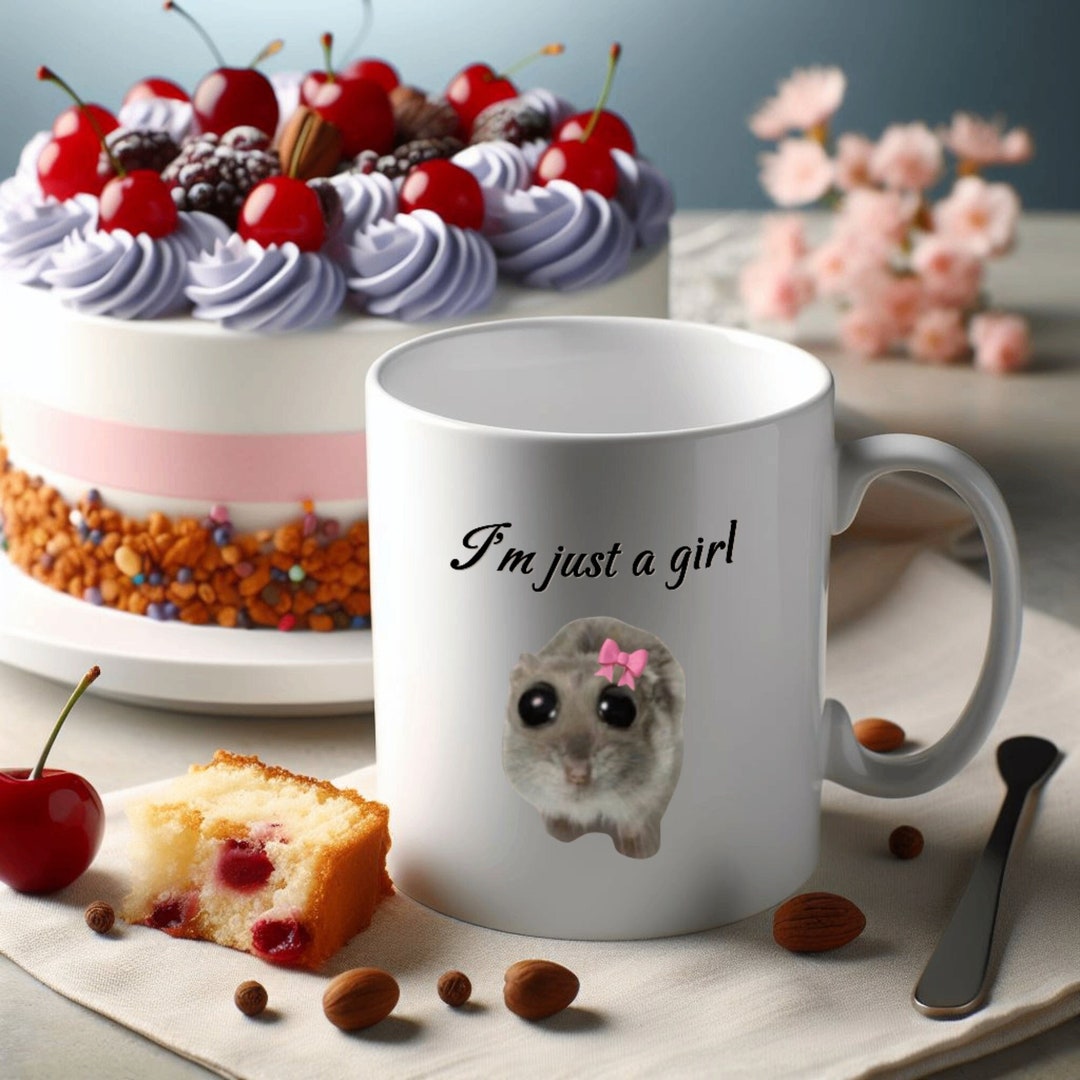 I'm Just A Girl Sad Hamster Funny Cute Meme Pink Coquette Bow Ribbon ...
