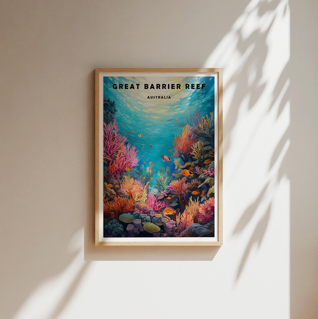 Great Barrier Reef Travel Poster, Australia Ocean Wall Art, Vibrant ...