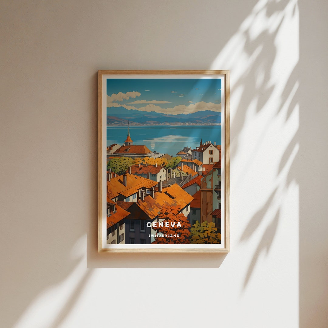 Geneva Travel Poster, Geneva Print, Geneva Wall Art, Retro City Print ...