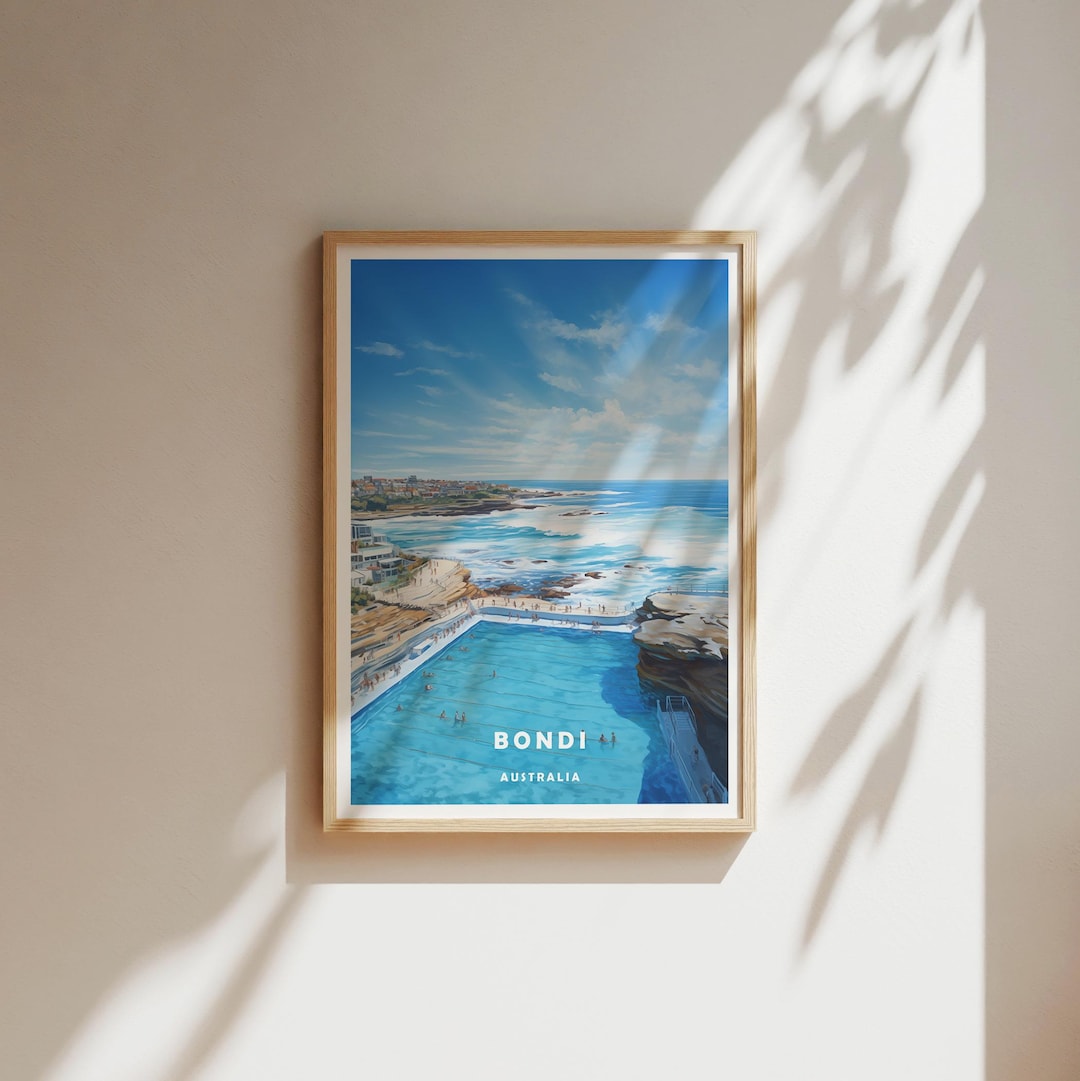 Bondi Beach Poster, Sydney Coastal Wall Art Print, Australia Beach ...