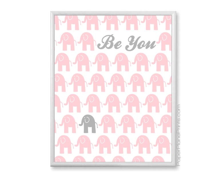 Elephant Nursery Wall Art | Light Pink and Gray Baby Girl Room Decor ...