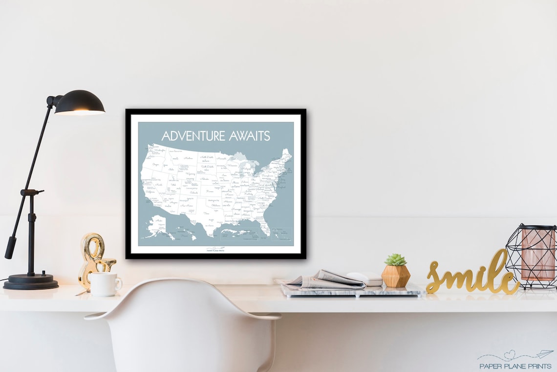 Diy United States Map Print US Places We've Been City | Etsy