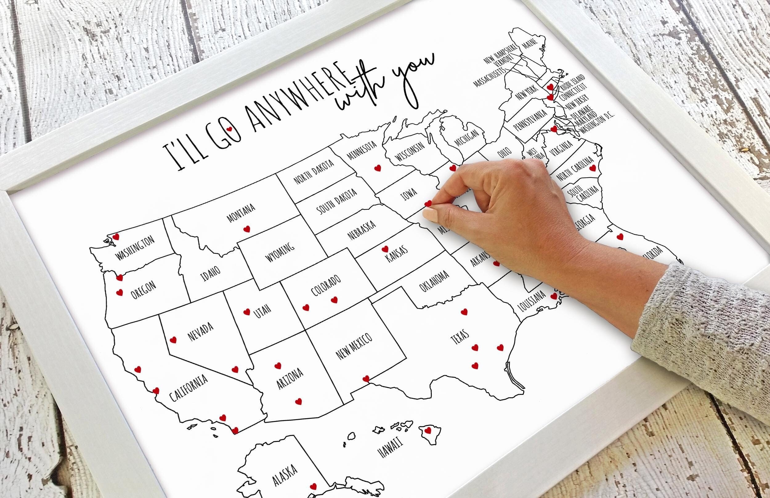 Sticker Pin Map, Unframed US Couples Travel Map | Boyfriend, Girlfriend ...
