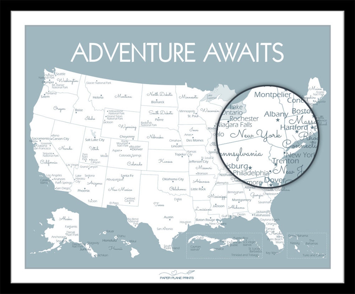 Diy United States Map Print US Places We've Been City | Etsy