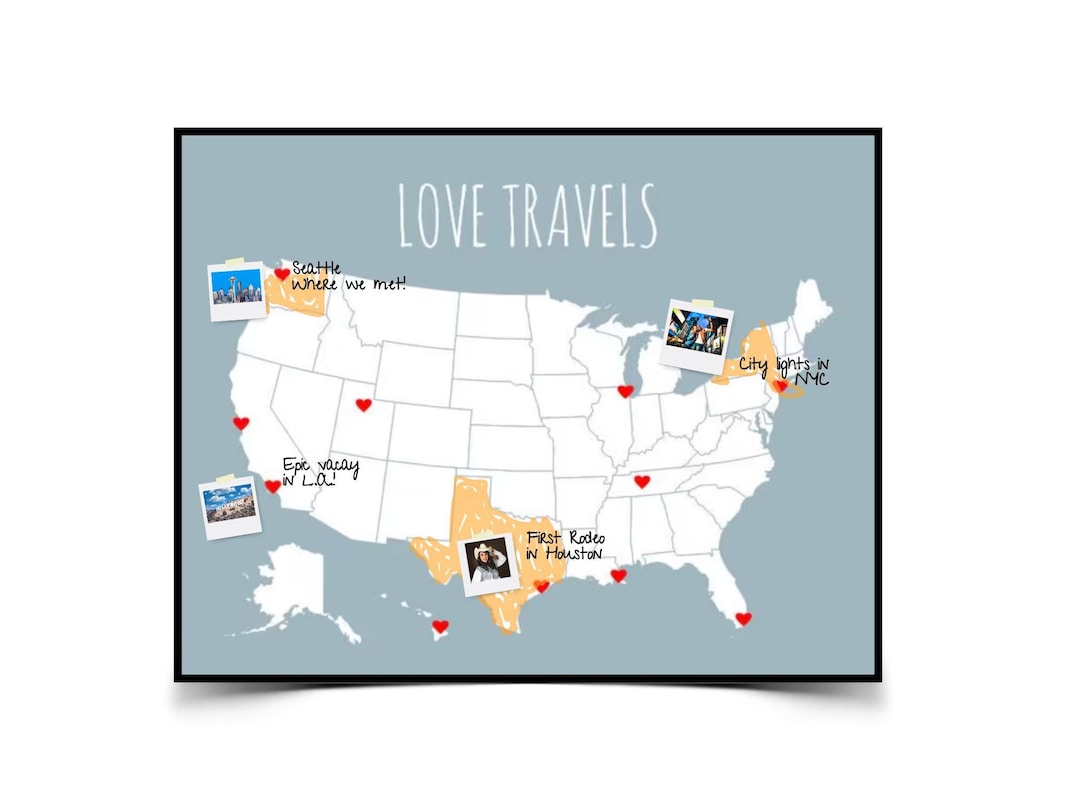 US Travel Map With Stickers | Sentimental Boyfriend Gift | Romantic ...