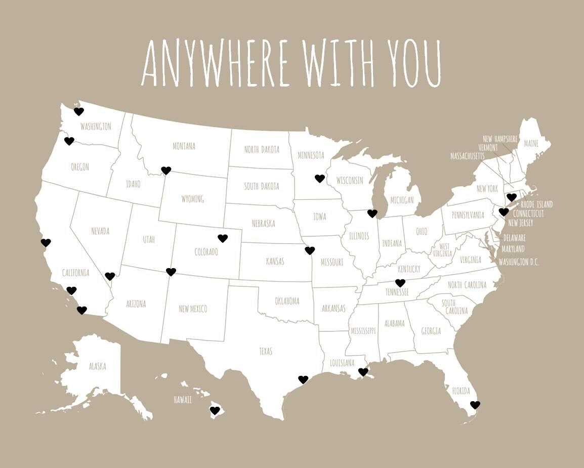 United States Map | Romantic Gift for Him | Unframed Couples Travel Map ...