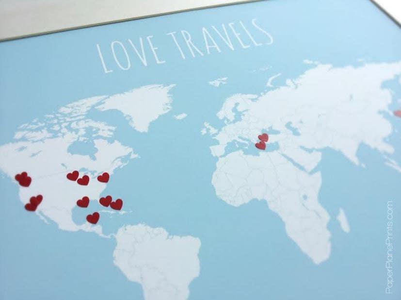 Map With Stickers DIY Kit | Vacation Pin Map & Hearts | World Travel ...