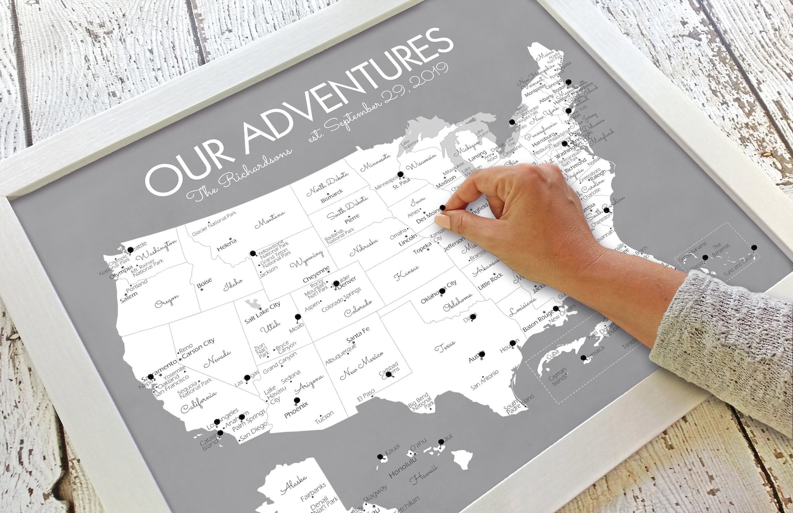 Personalized Traveler Gift Couples Map, Unframed Anniversary US Where ...