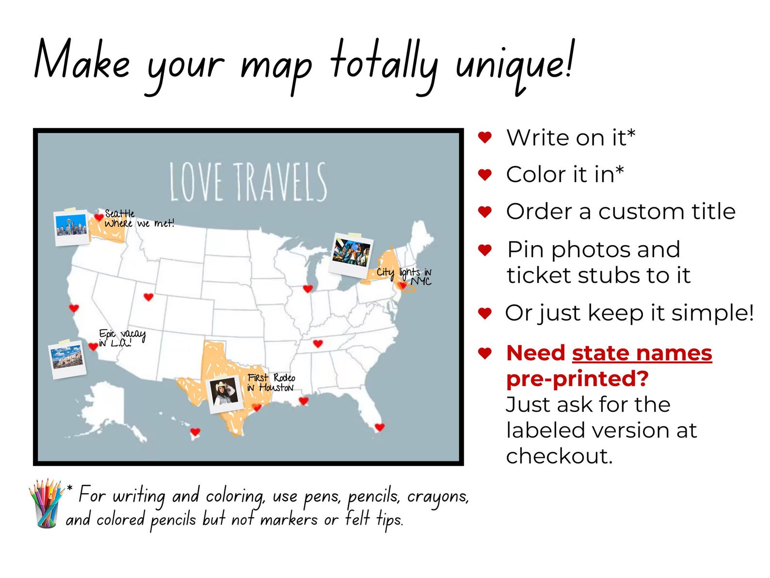 US Travel Map With Stickers | Sentimental Boyfriend Gift | Romantic ...