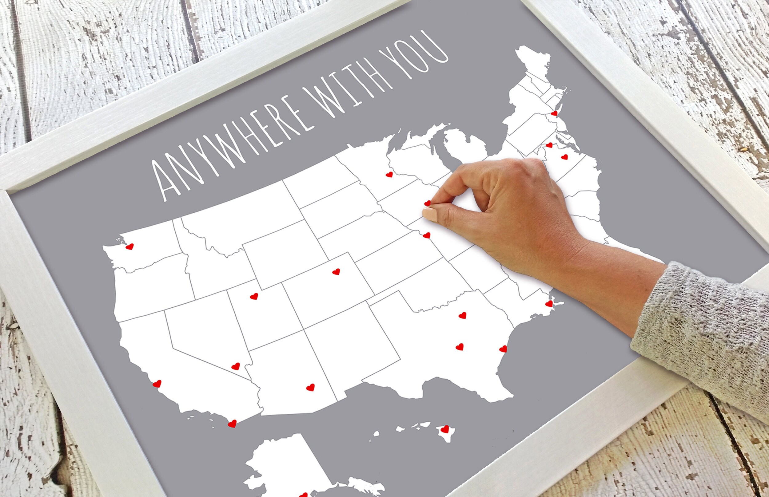 United States Map | Romantic Gift for Him | Unframed Couples Travel Map ...